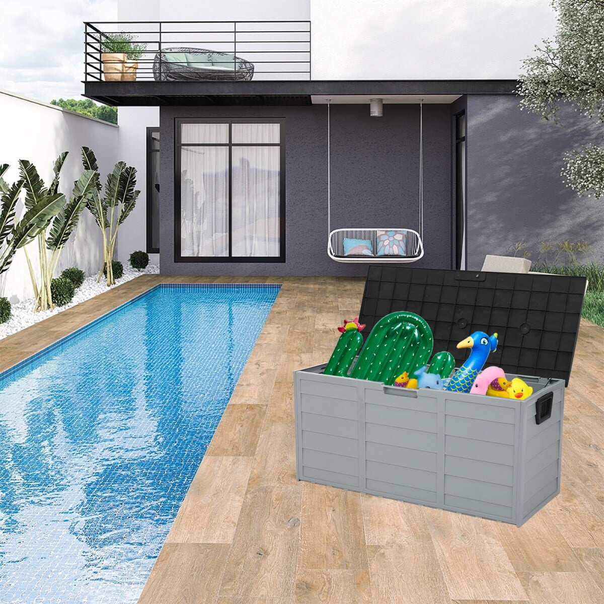 75gal 260L Plastic Backyard Outdoor Deck Box Chest with Wheels, Storage ...