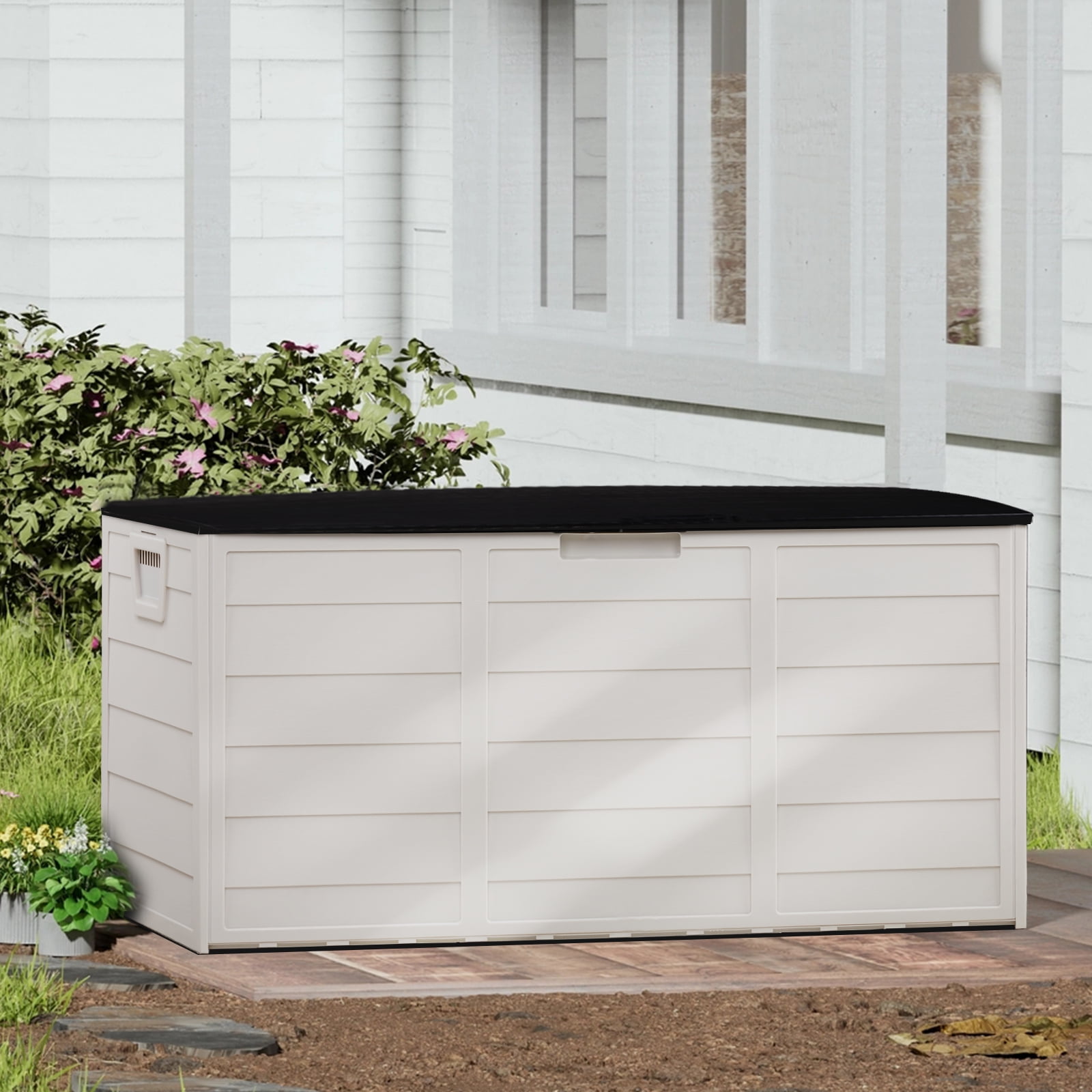 75gal 280L Outdoor Garden Plastic Storage Deck Box Chest Tools Cushions ...