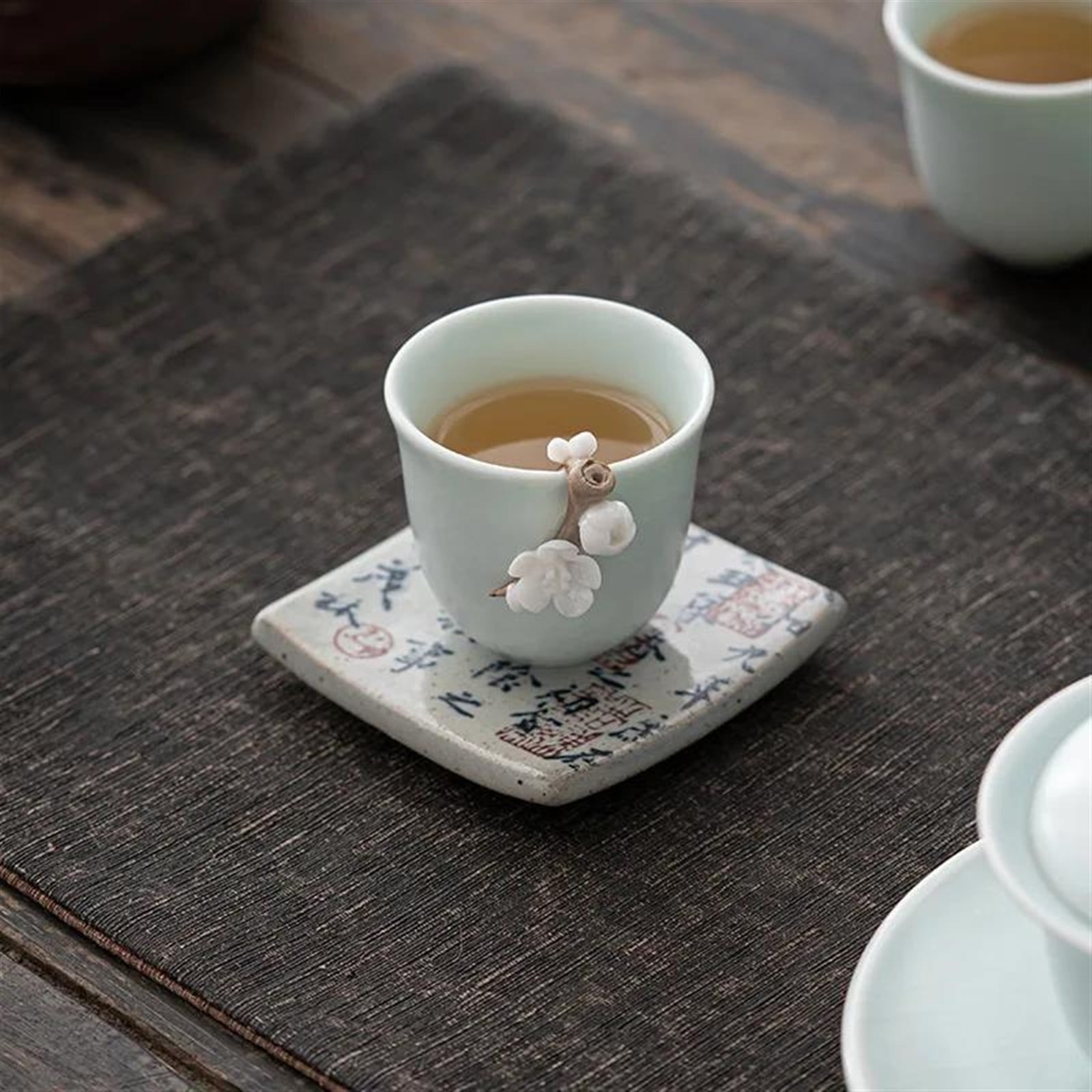 75ml Azure Ru Kiln Ceramic Teacup Hand Pinch Flower Chinese Antique ...