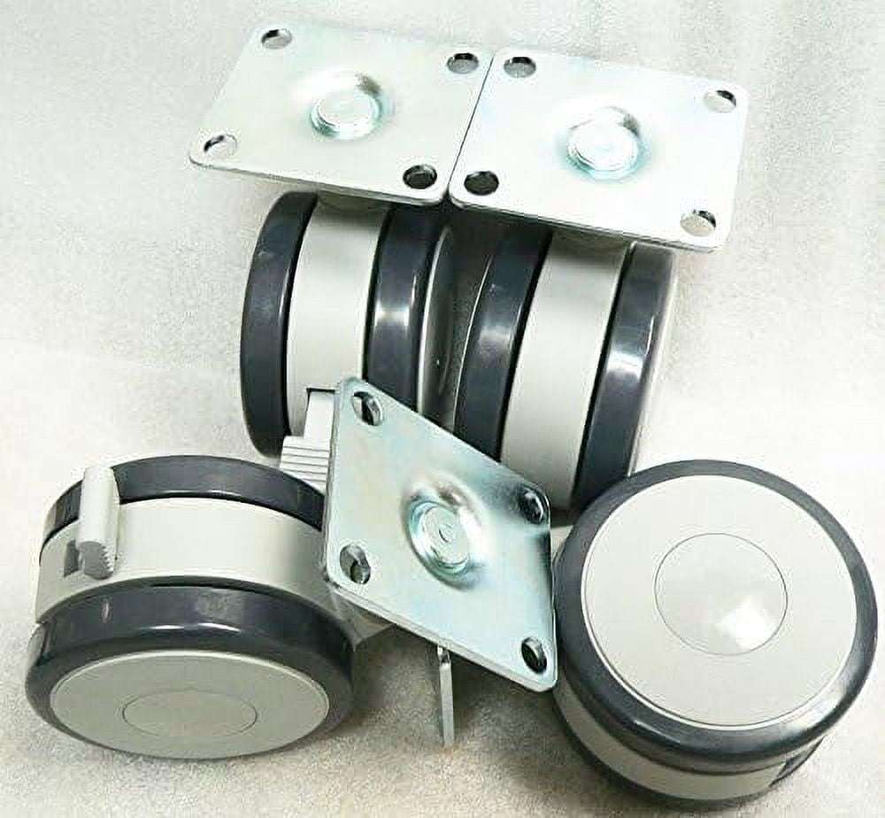 75mm wheel caster, gray riveted soft wheel adds strength, 2 with and 2 ...