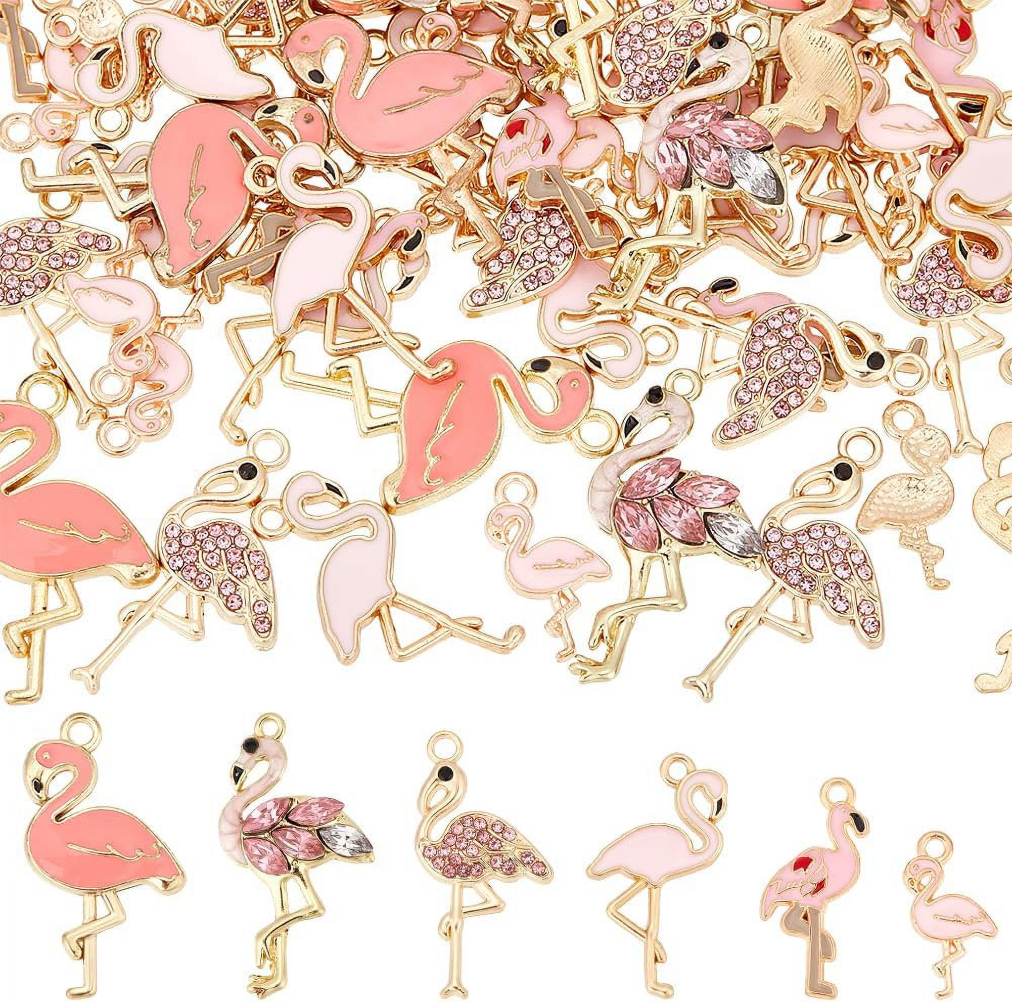 75pcs 6 style Alloy Enamel Pendants with Rhinestone Flamingo Shape ...