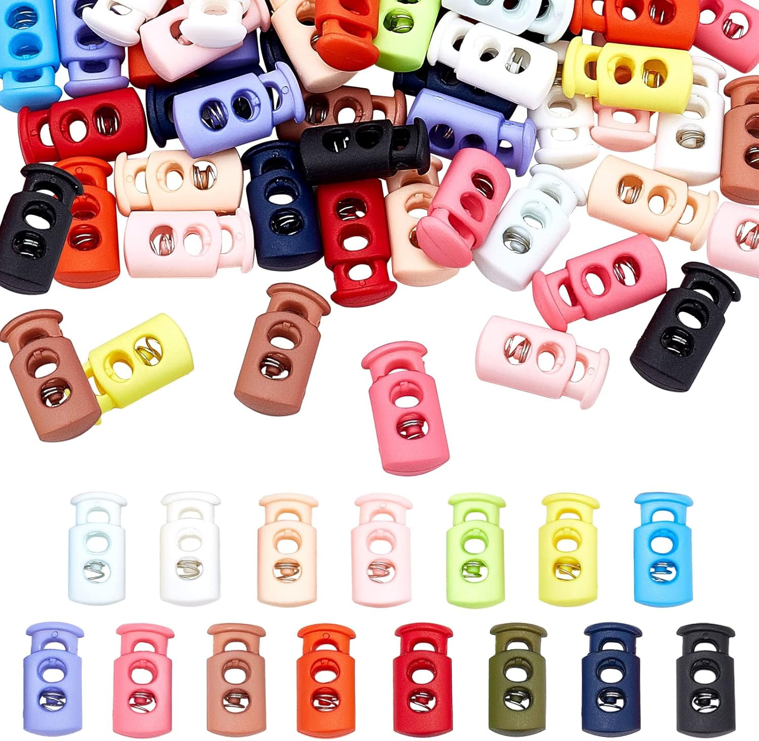75pcs Plastic Cord Locks 15 Colors Double Hole Spring Cord Locks End ...