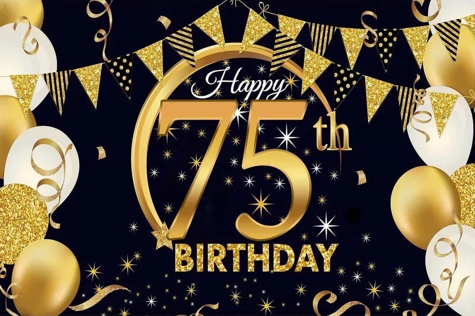 75th Birthday Backdrop for Women Men 75 Years Anniversary Party Black ...