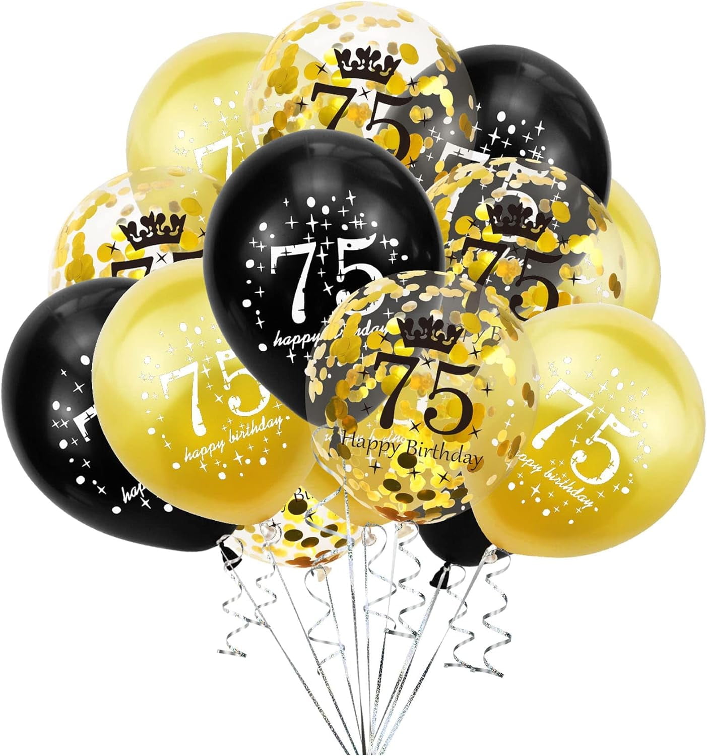 75th Birthday Balloons Black and Gold 75th Birthday Decorations for Men ...