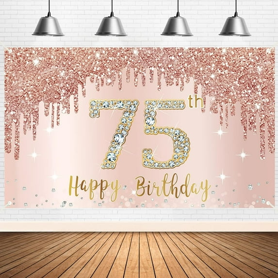 75th Birthday Banner Backdrop Decorations for Women, Rose Gold 75 ...