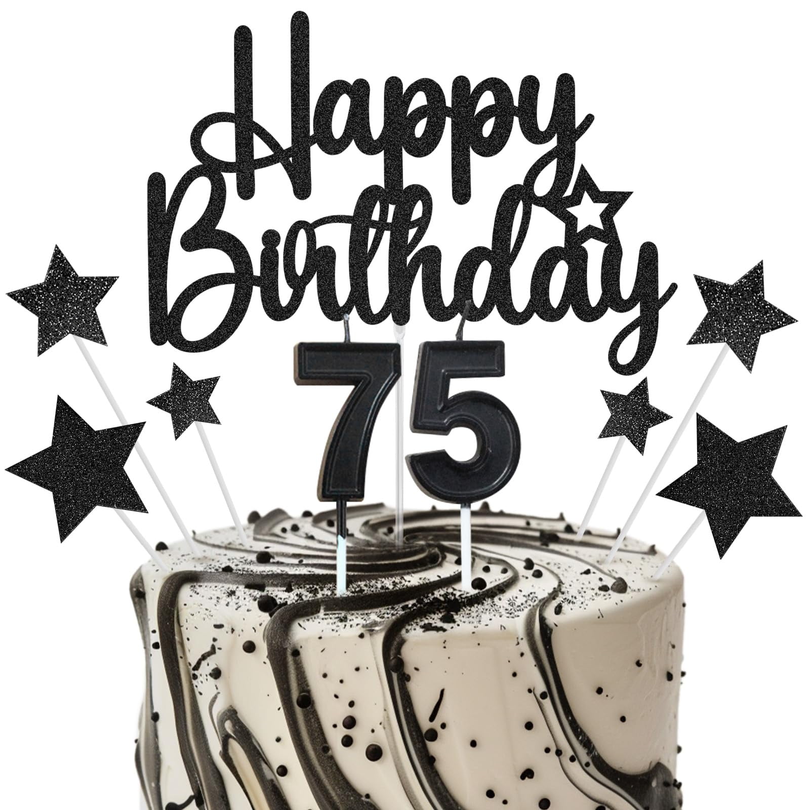 75th Birthday CandlesTRDN for Cake, Black Number 75 Cake Topper for ...