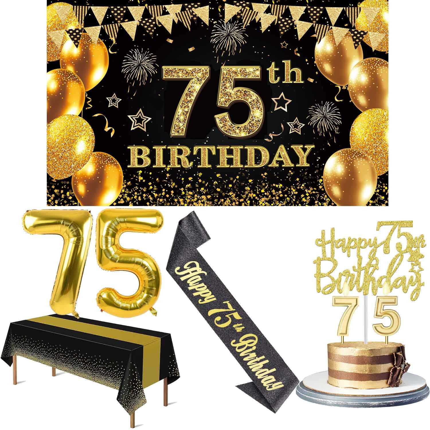 75th Birthday Decorations Men Women with 75th Birthday Banner, Black ...