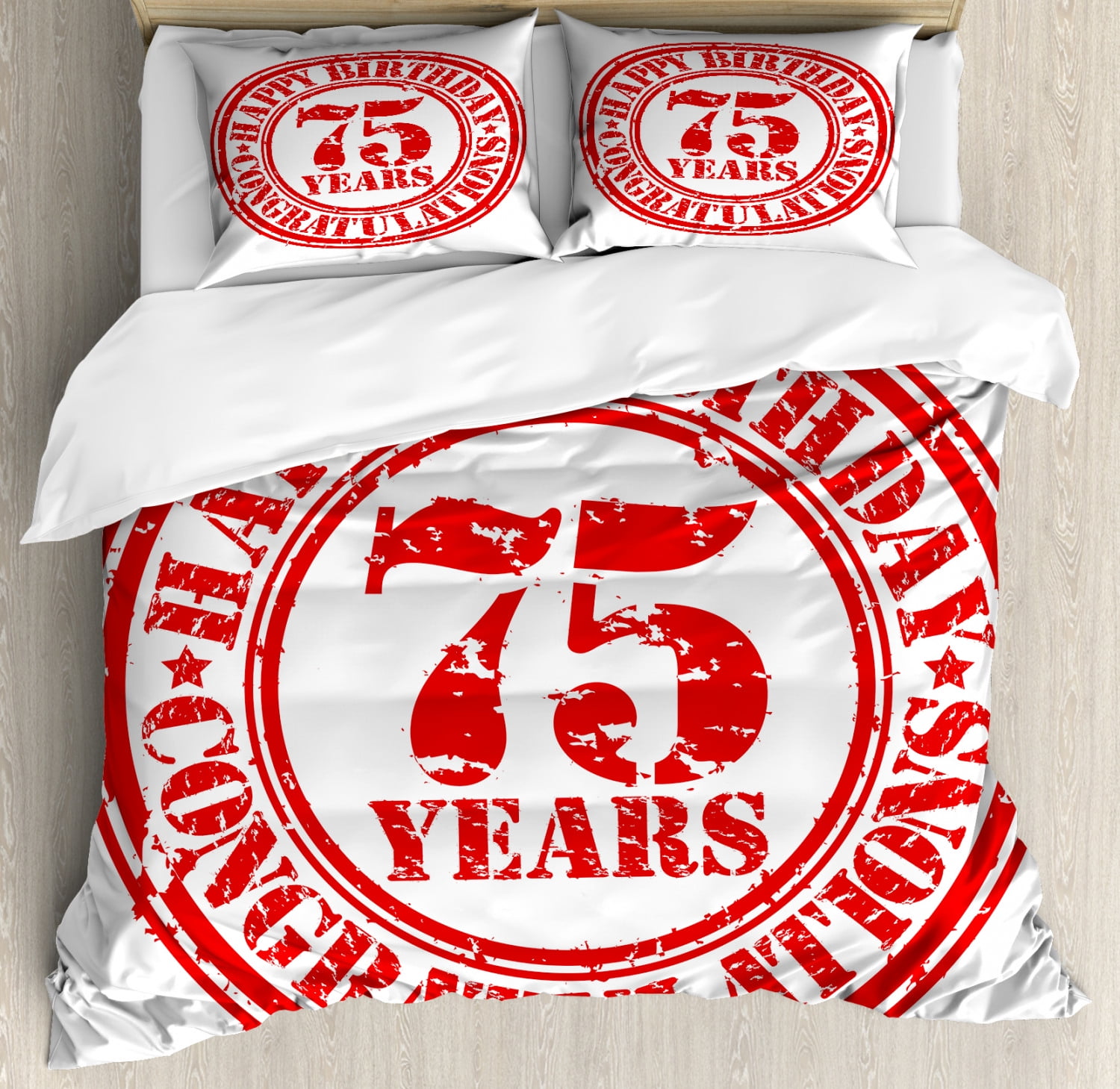 75th Birthday Duvet Cover Set, Aged Worn Old Display of a Grunge Rubber ...