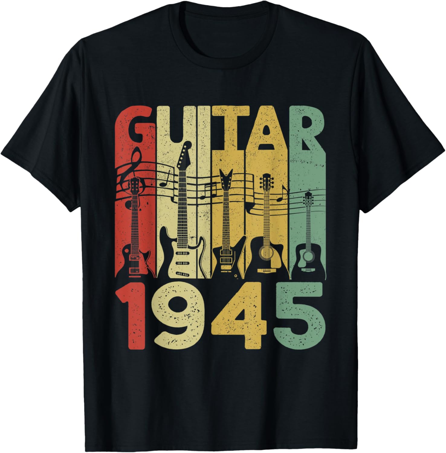 75th Birthday Gift Idea Vintage Guitar 1945 Outfit Guitarist T-Shirt ...