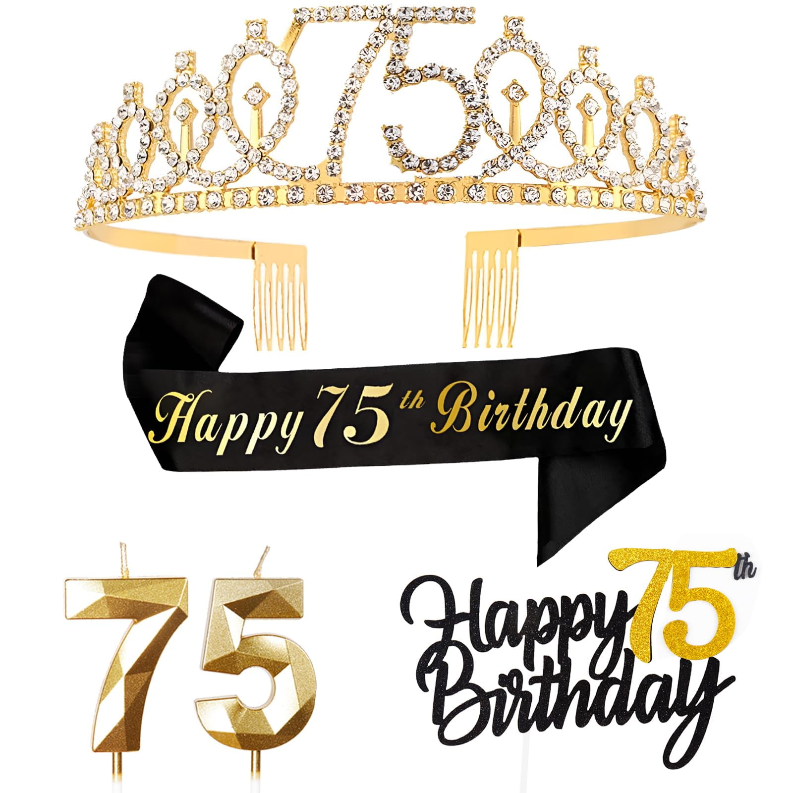 75th Birthday Gifts Decorations for Women,Including RST1 75 Year Black Gold Birthday Cake Topper ...
