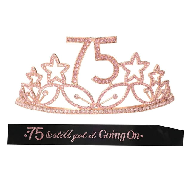 75th Birthday Gifts for Women, 75th Birthday Tiara and Sash Pink, Happy ...