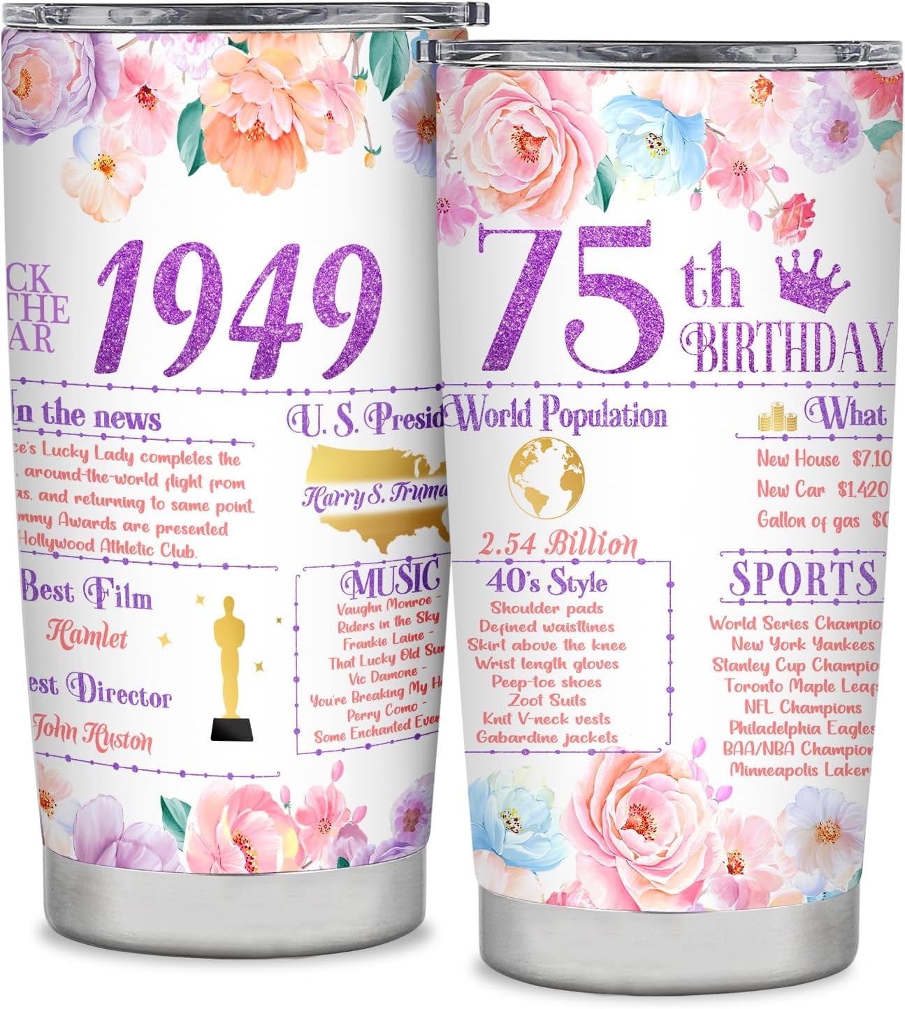 75th Birthday Gifts for Women 75th Birthday Tumbler Gift Ideas Happy 75 ...