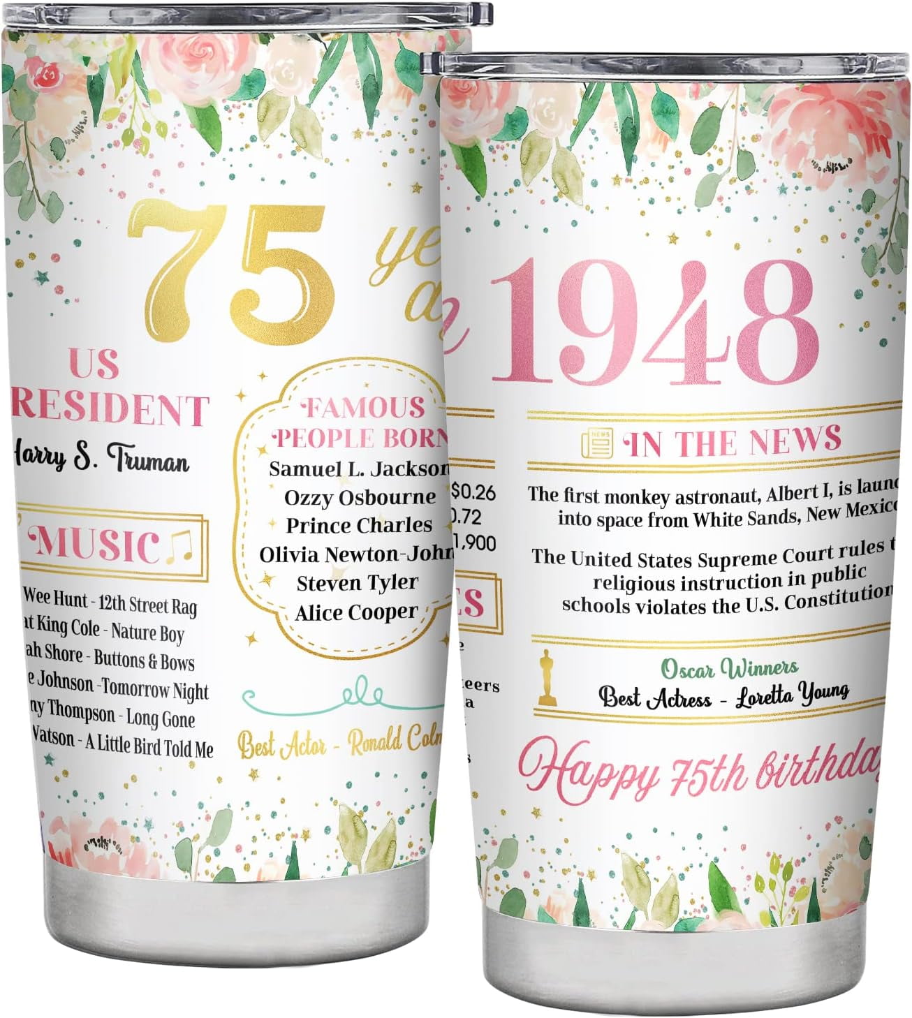 75th Birthday Gifts for Women Tumbler 1949 Birthday Gift Happy 75 Year ...