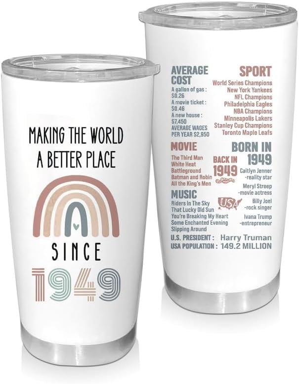75th Birthday Tumbler - Since 1949, Gifts for Men and Women Turning 75 ...