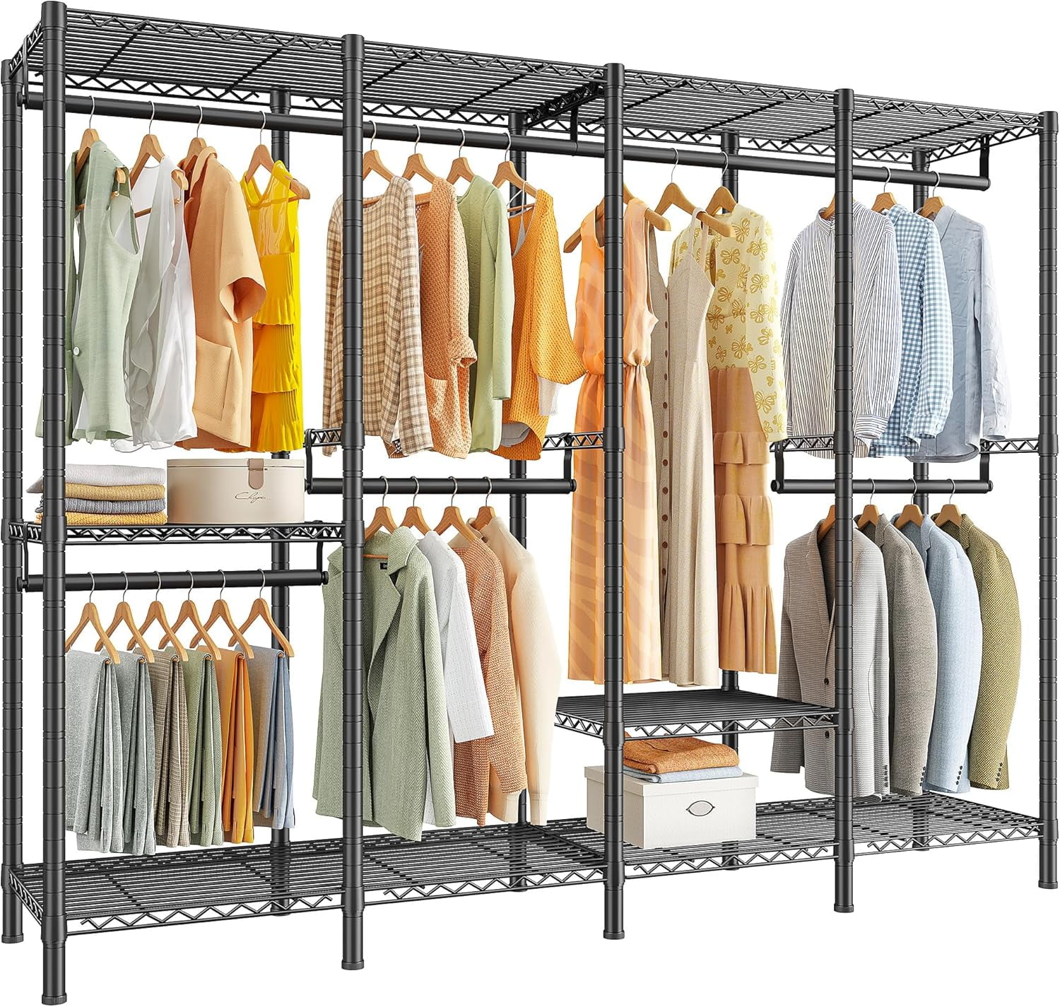 76" W Clothes Rack with Cover 1150LBS Heavy Duty Wardrobe Closet for ...