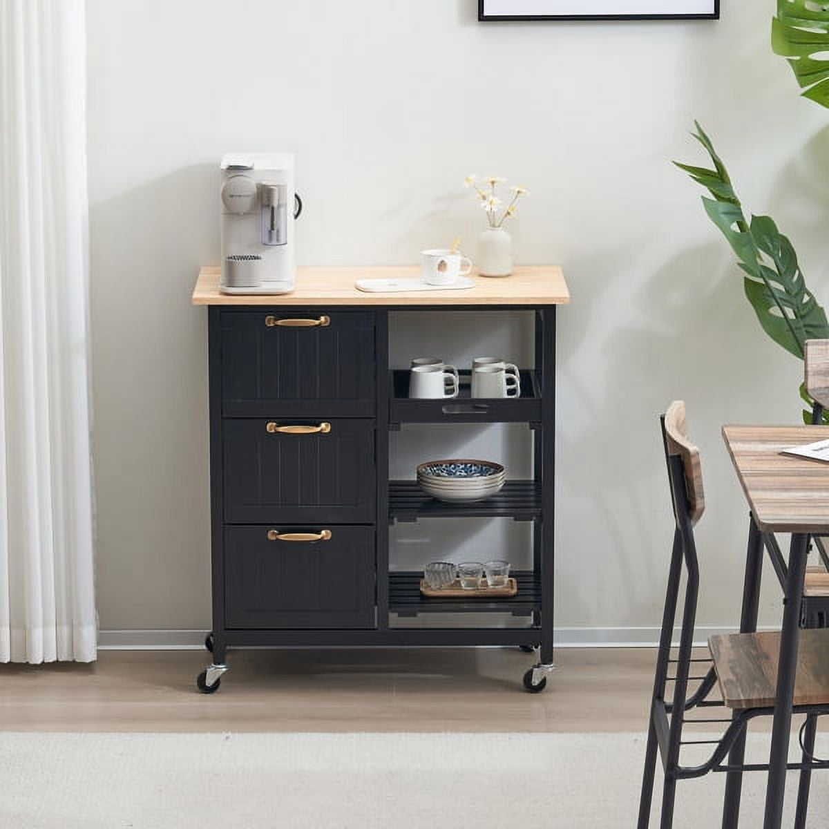 76*37*84cm Three Drawers Three Layers Bronze Color Handle Rubber Wood ...