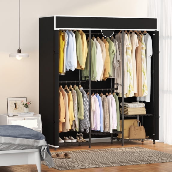 76.46 Inch Tall Portable Wardrobe, Adjustable Clothing Storage System ...