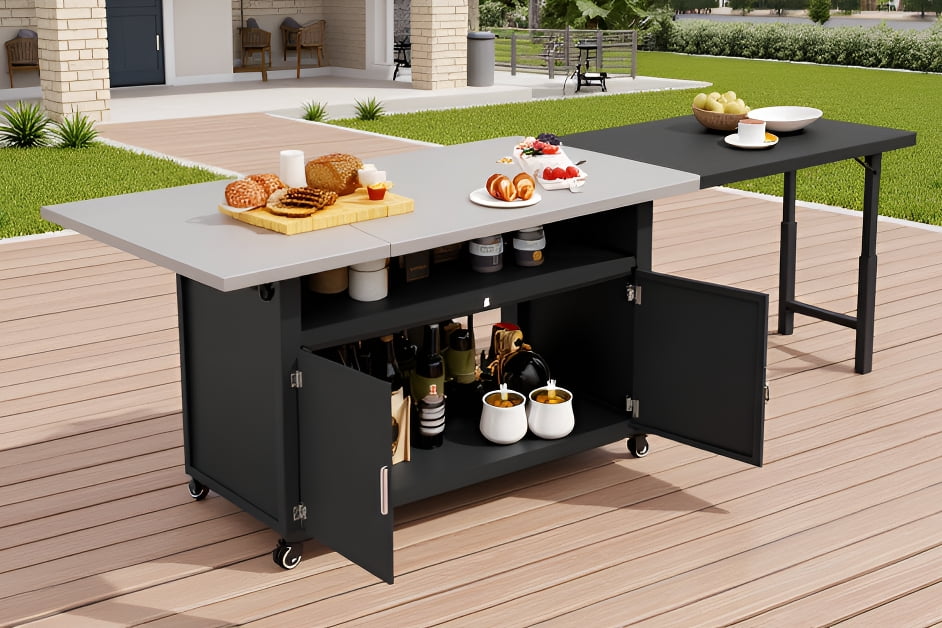 76.5" Outdoor Kitchen Cabinet BBQ prep station with Foldable Work ...
