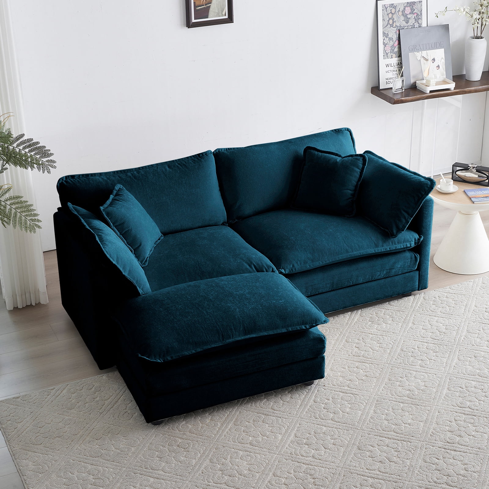 76.7” Loveseat Sofa, 2 Seater Modular Couch, Blue Chenille L Shaped ...
