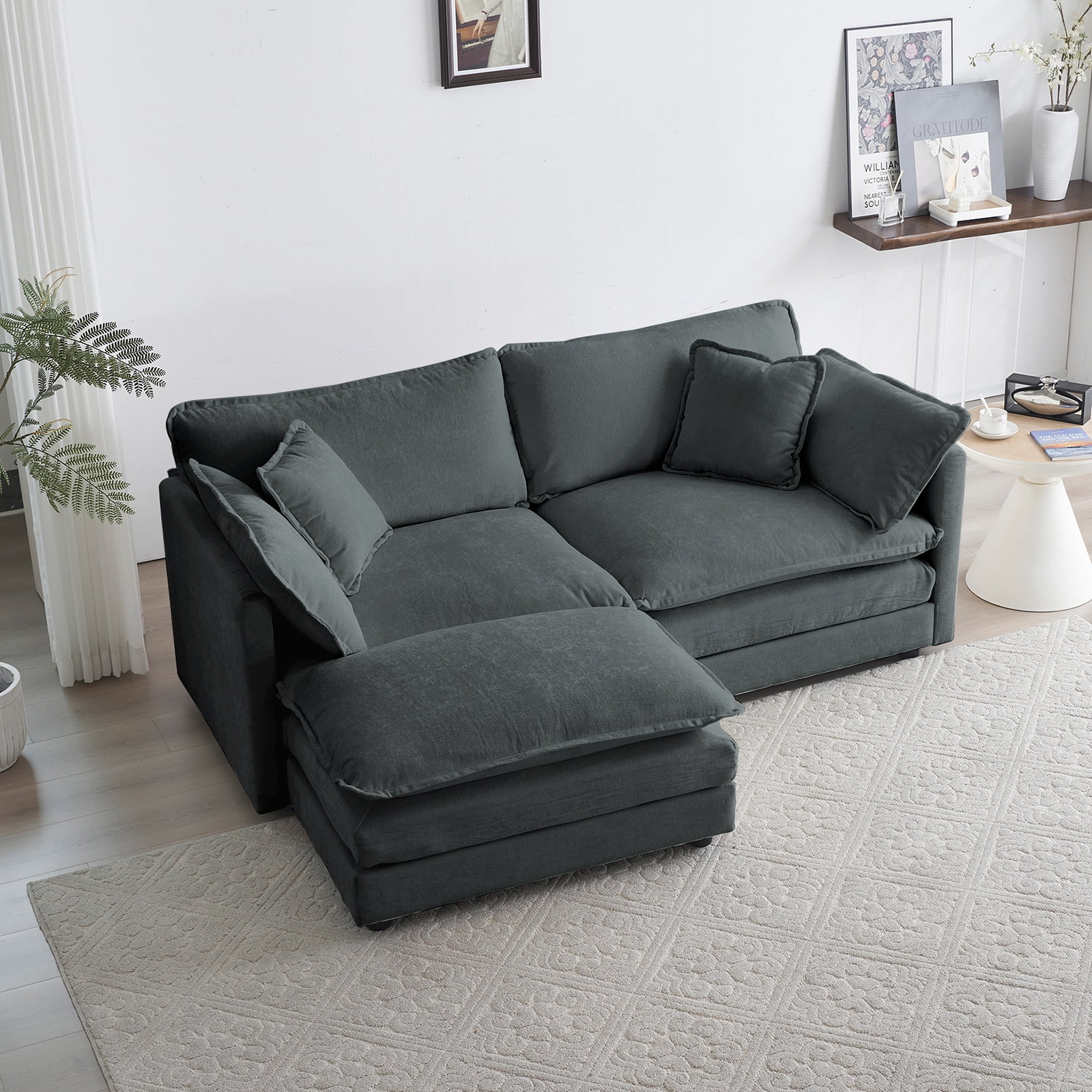 76.7” Loveseat Sofa, 2 Seater Modular Couch, Gray Chenille L Shaped Sectional for Living Room ...