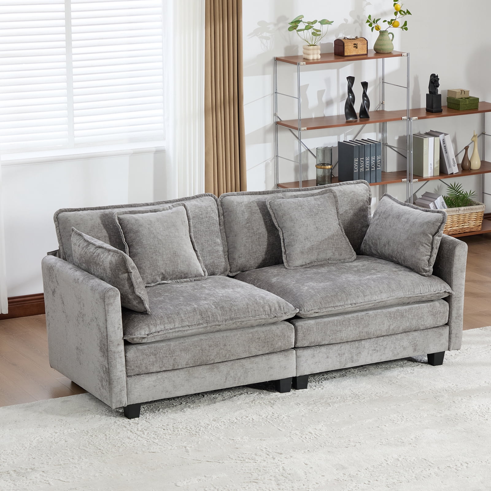 76.7” Loveseat Sofa, 2 Seater Modular Couch, Gray Chenille Large ...