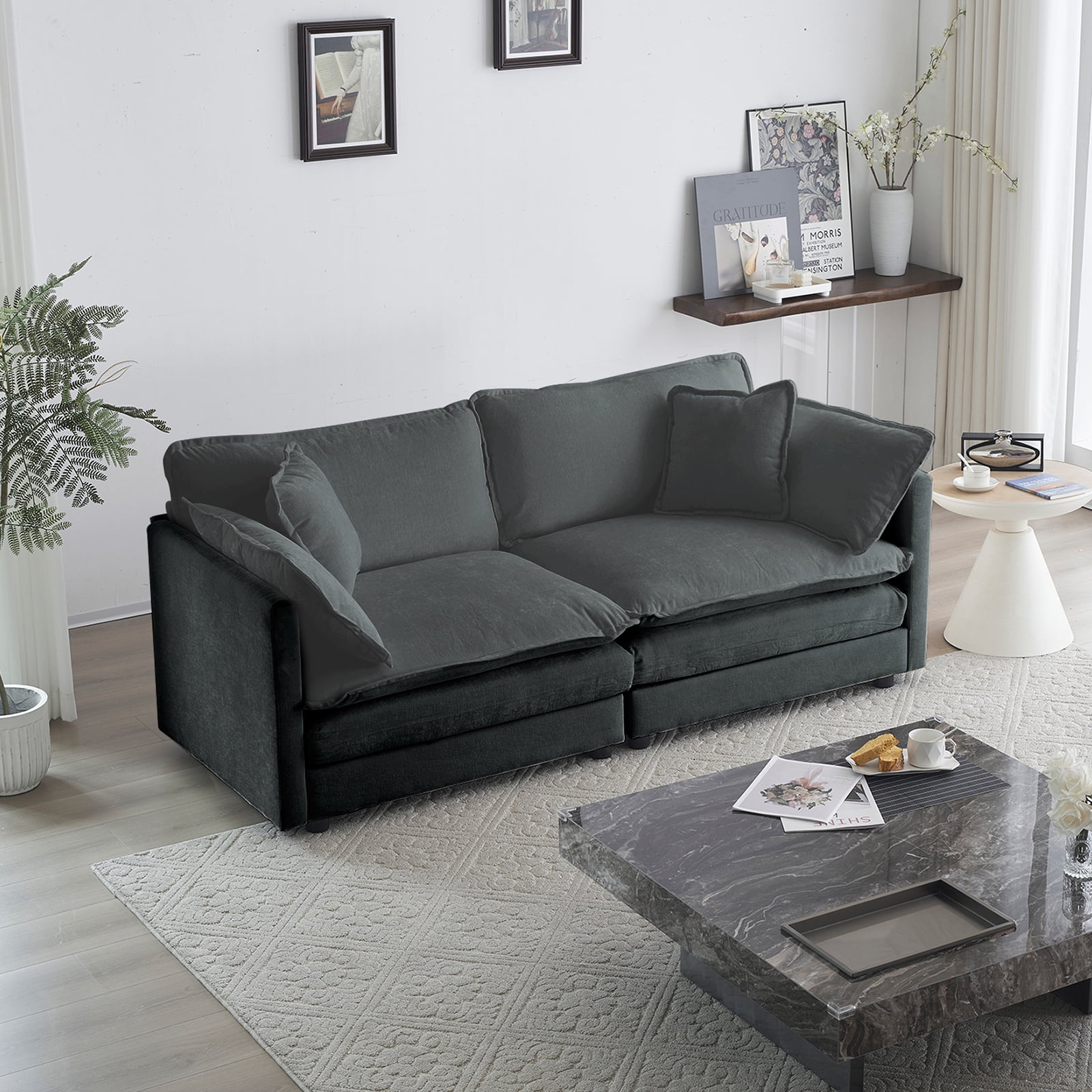76.7” Loveseat Sofa, 2 Seater Modular Couch, Gray Chenille Large Sectional for Living Room, Deep ...