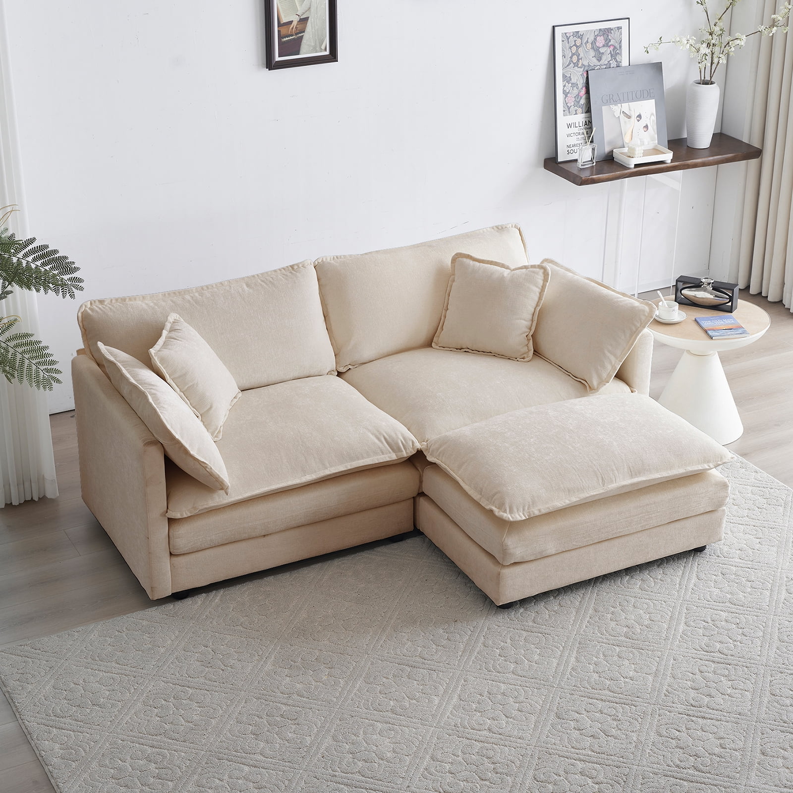 76.7” Loveseat Sofa, 2 Seater Modular Couch, Light Camel Chenille L Shaped Sectional for Living ...