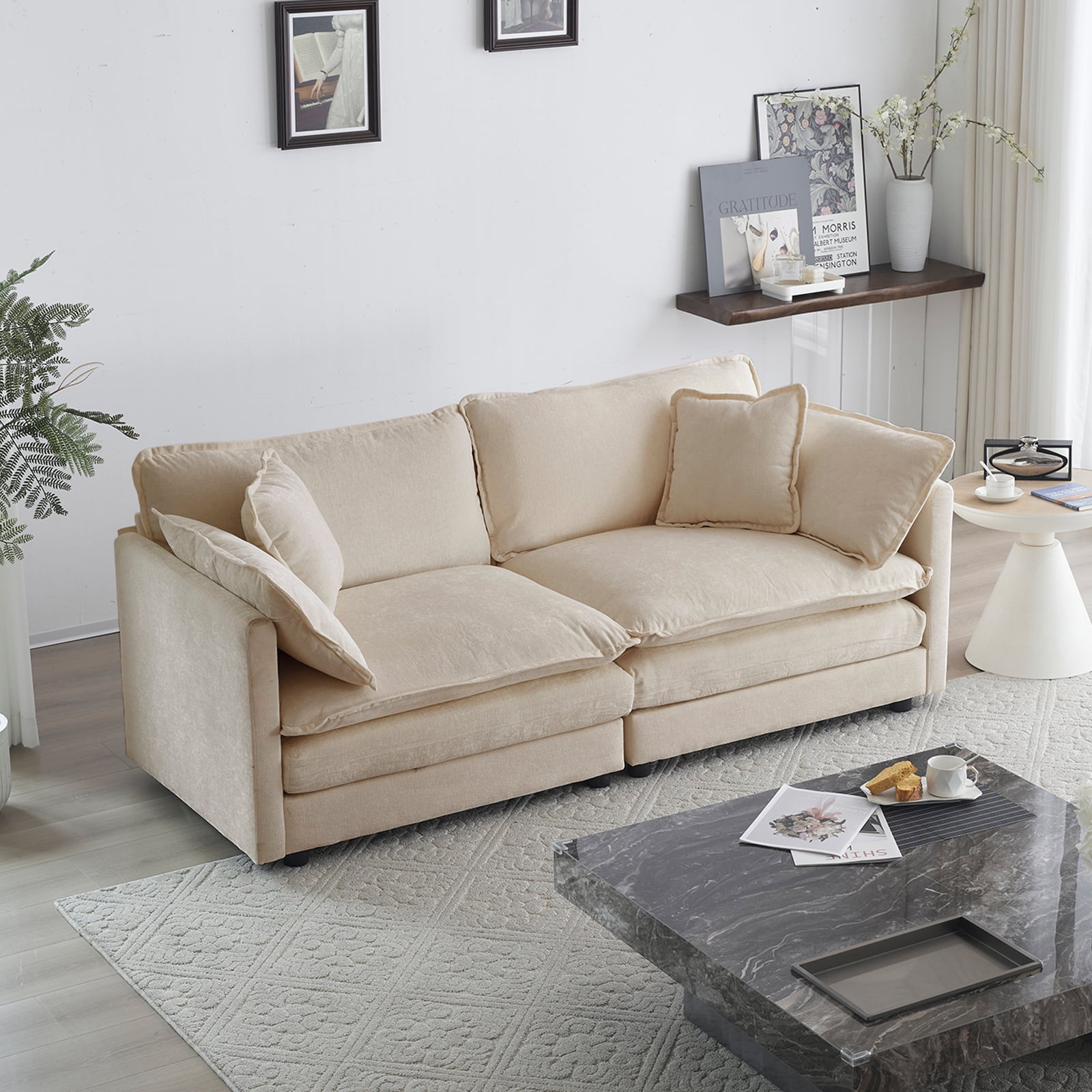 76.7” Loveseat Sofa, 2 Seater Modular Couch, Light Camel Chenille Large Sectional for Living ...