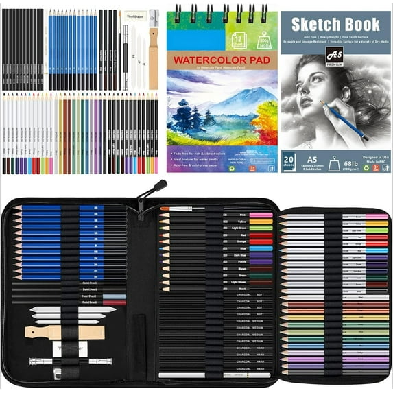 76 Drawing Sketching Kit Set - Pro Art Supplies with Sketchbook ...