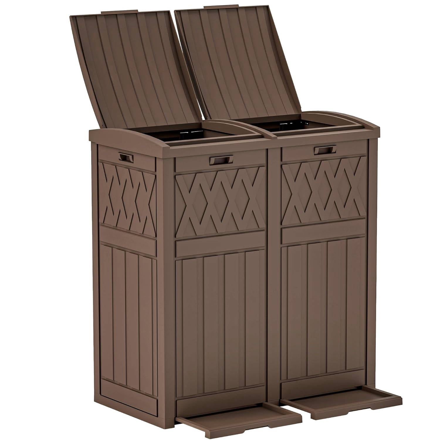 76 Gallon Dual-Compartment Outdoor Trash Can with Resin Construction ...