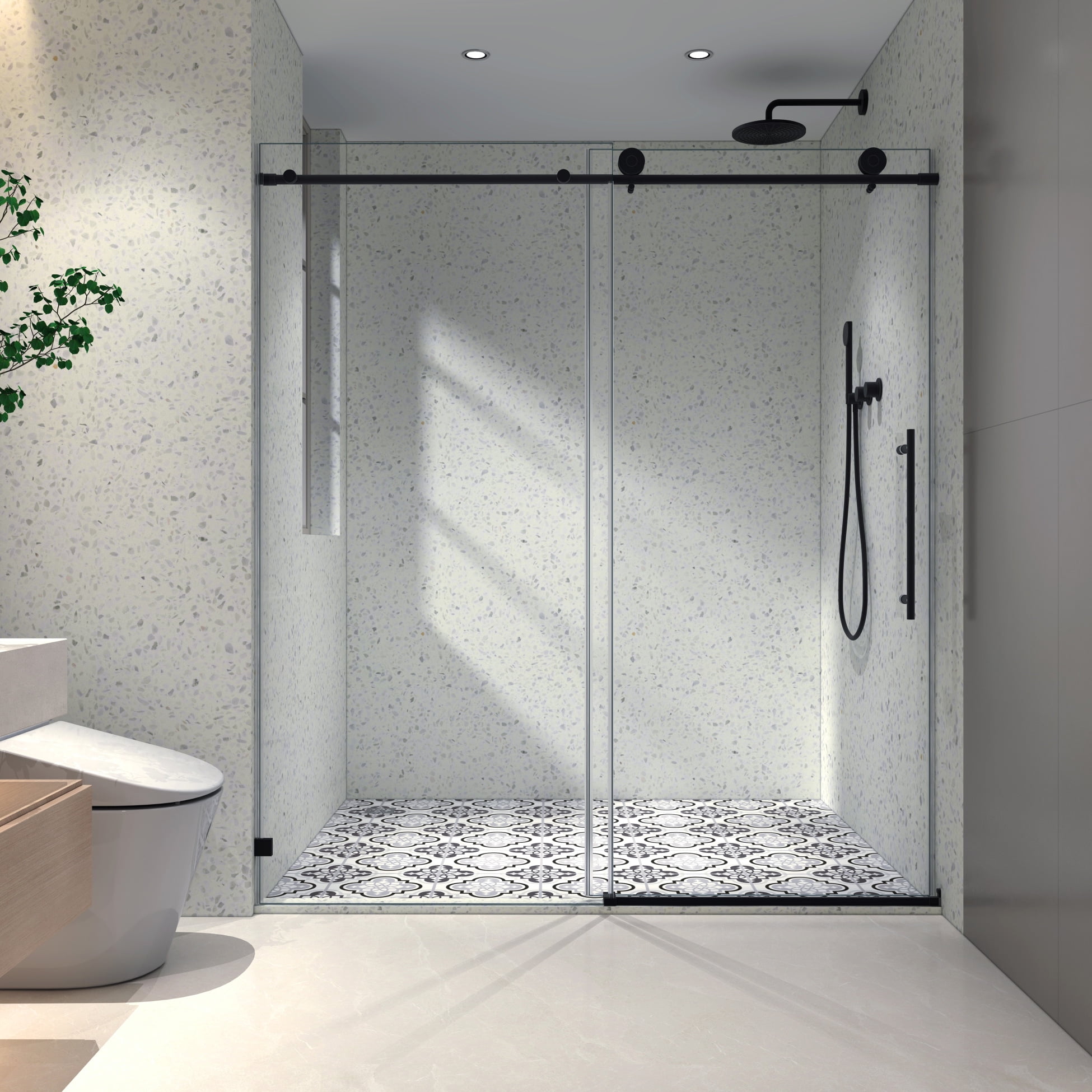 76"H Frameless Sliding Door,Shower Door with Stainless Steel Pulleys ...
