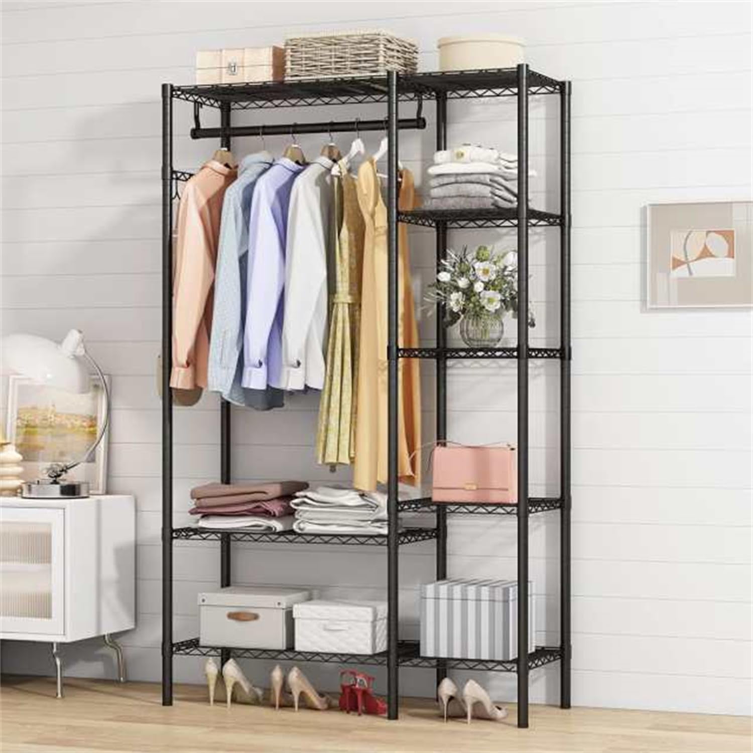 76" H Freestanding Wire Garment Rack, Max Load 510LBS, 6 Tiers ...