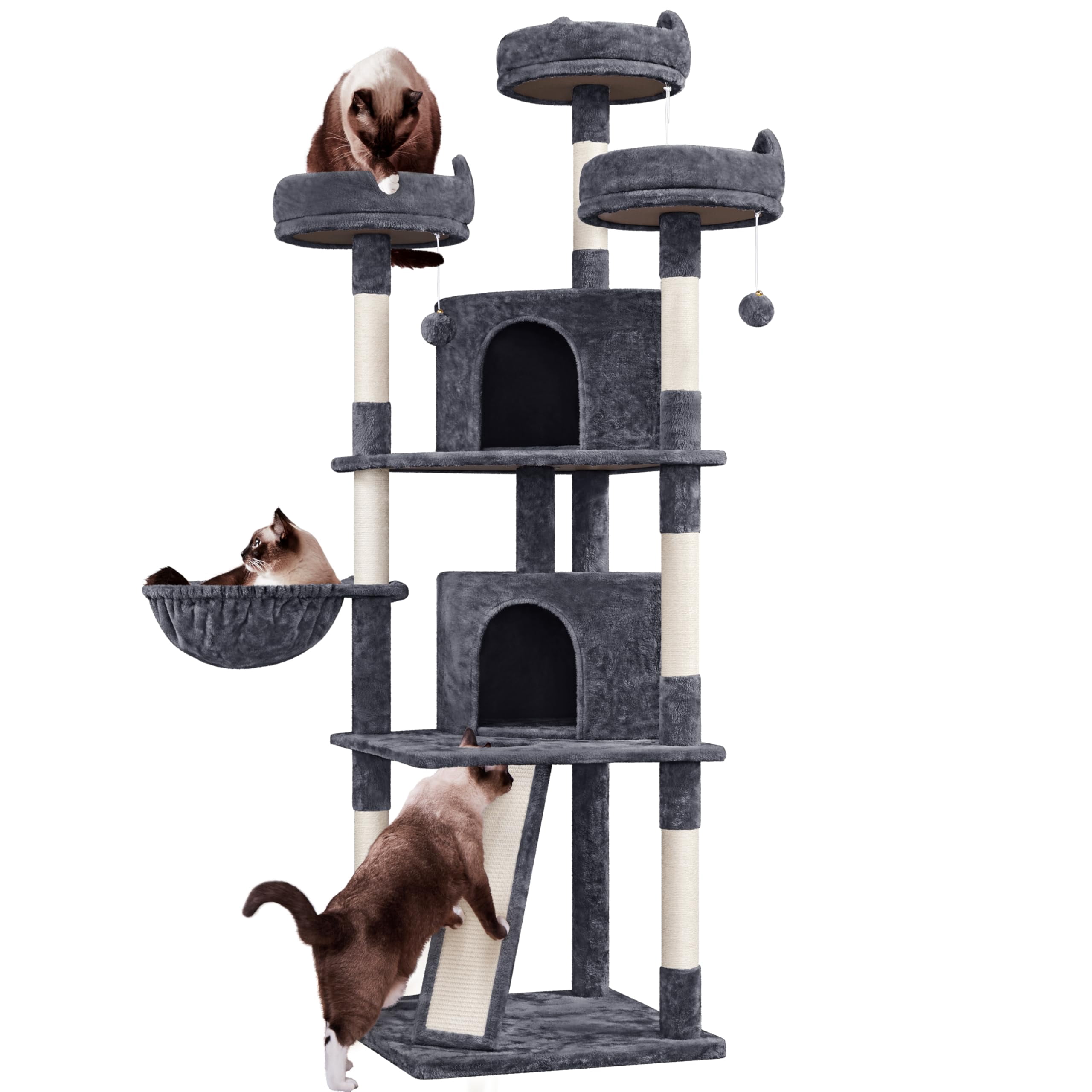 76''H Large Cat Tree, Multilevel Cat House Plush Cat Tower with 2 ...