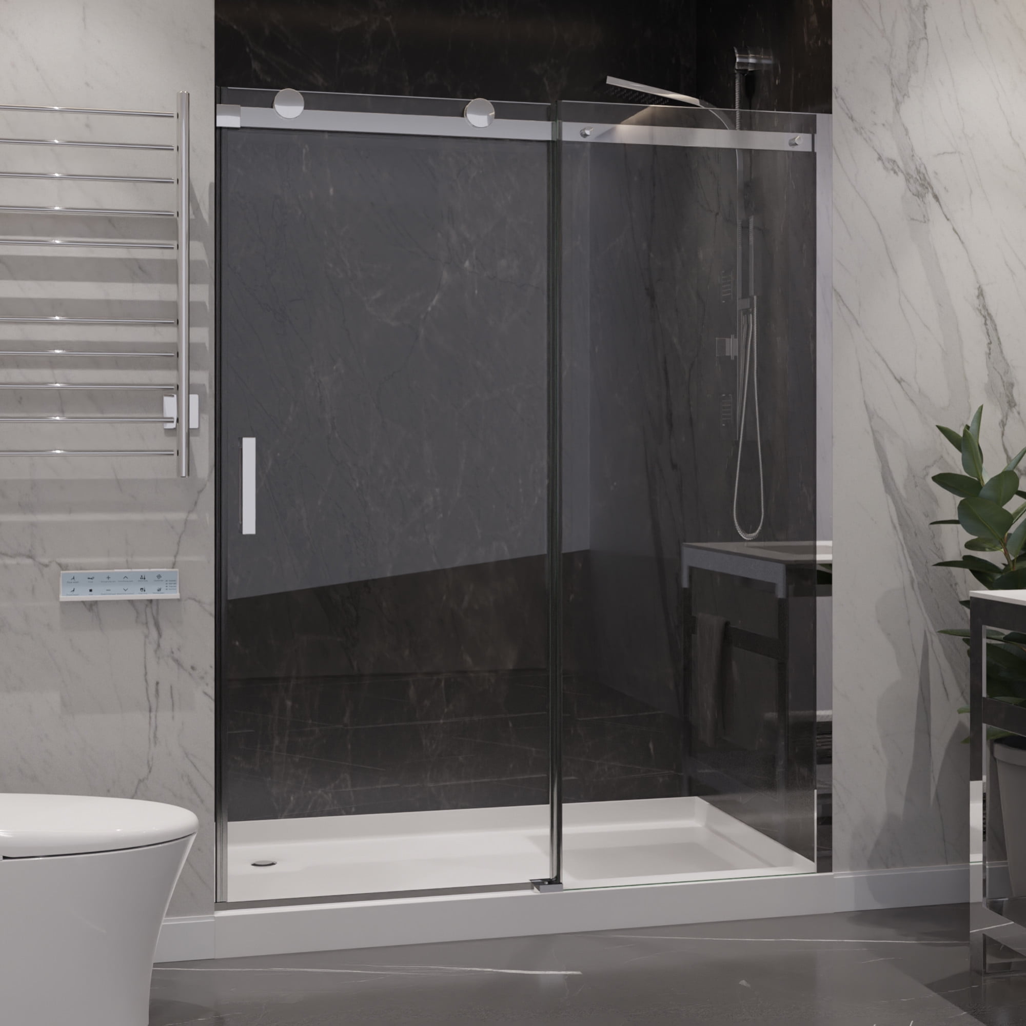 "Rhodes Series 76"" H x 60"" W Frameless Sliding Shower Door with Guide ...
