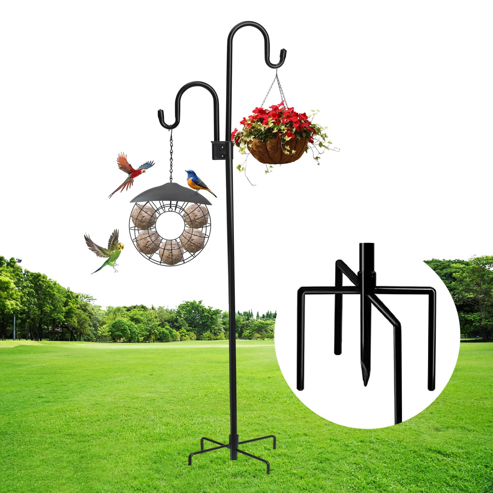 76 Inch Adjustable Double Shepherds Hook with 5 Prong Bases, Heavy Duty ...
