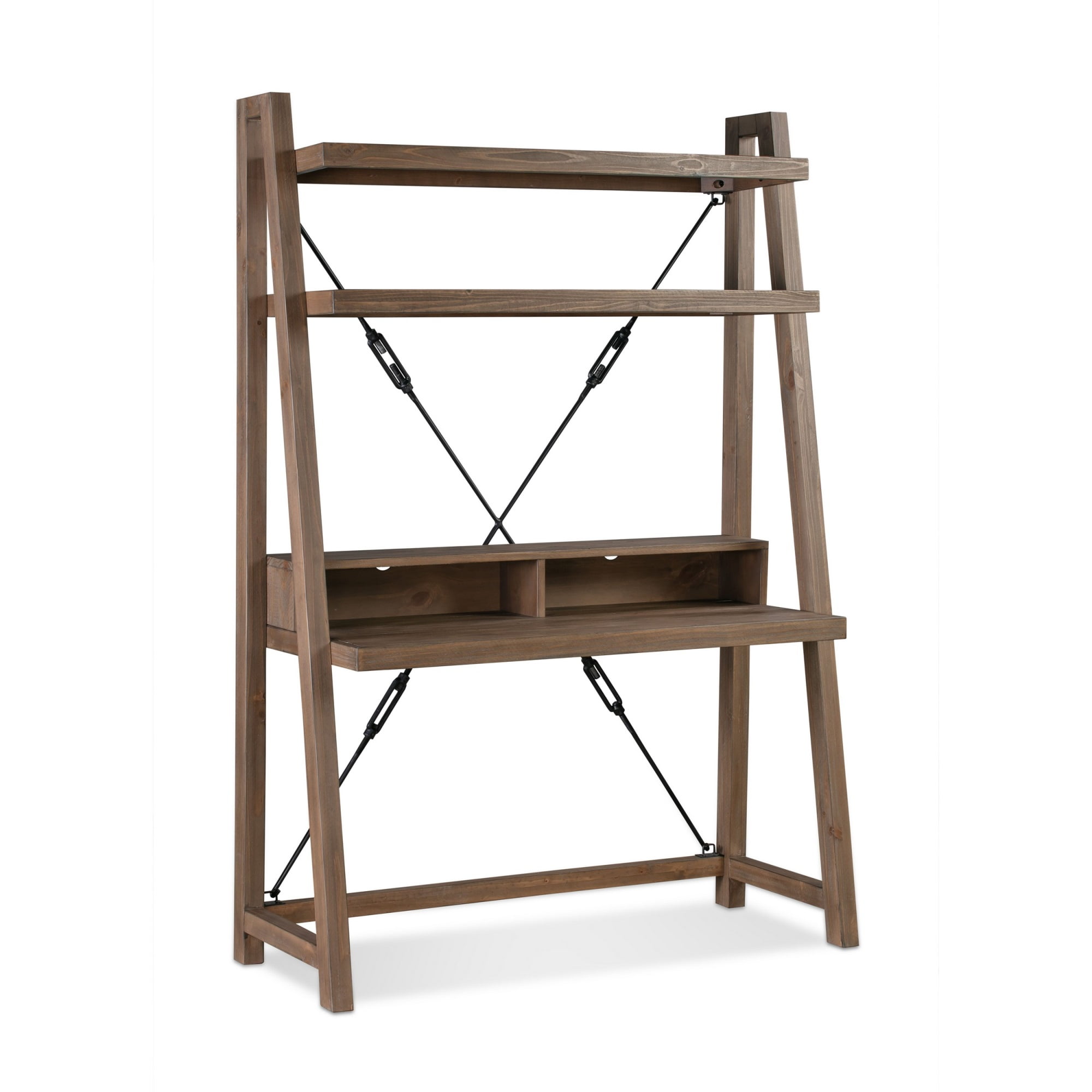 76 Inch Ladder Style Bookcase, Desk, 2 Shelves, Pine Wood Frame, Brown ...