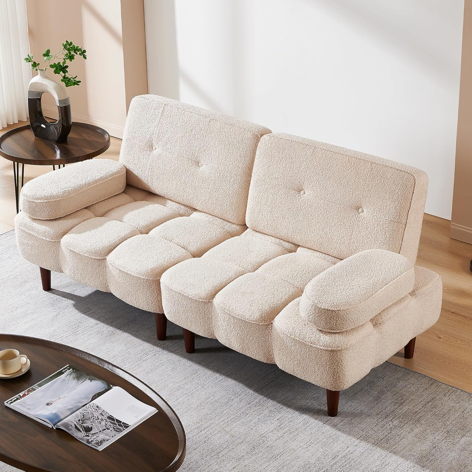 76 Inch Sofa Bed with Removable Armrest, 2 Seater Loveseat Sofa Futon ...