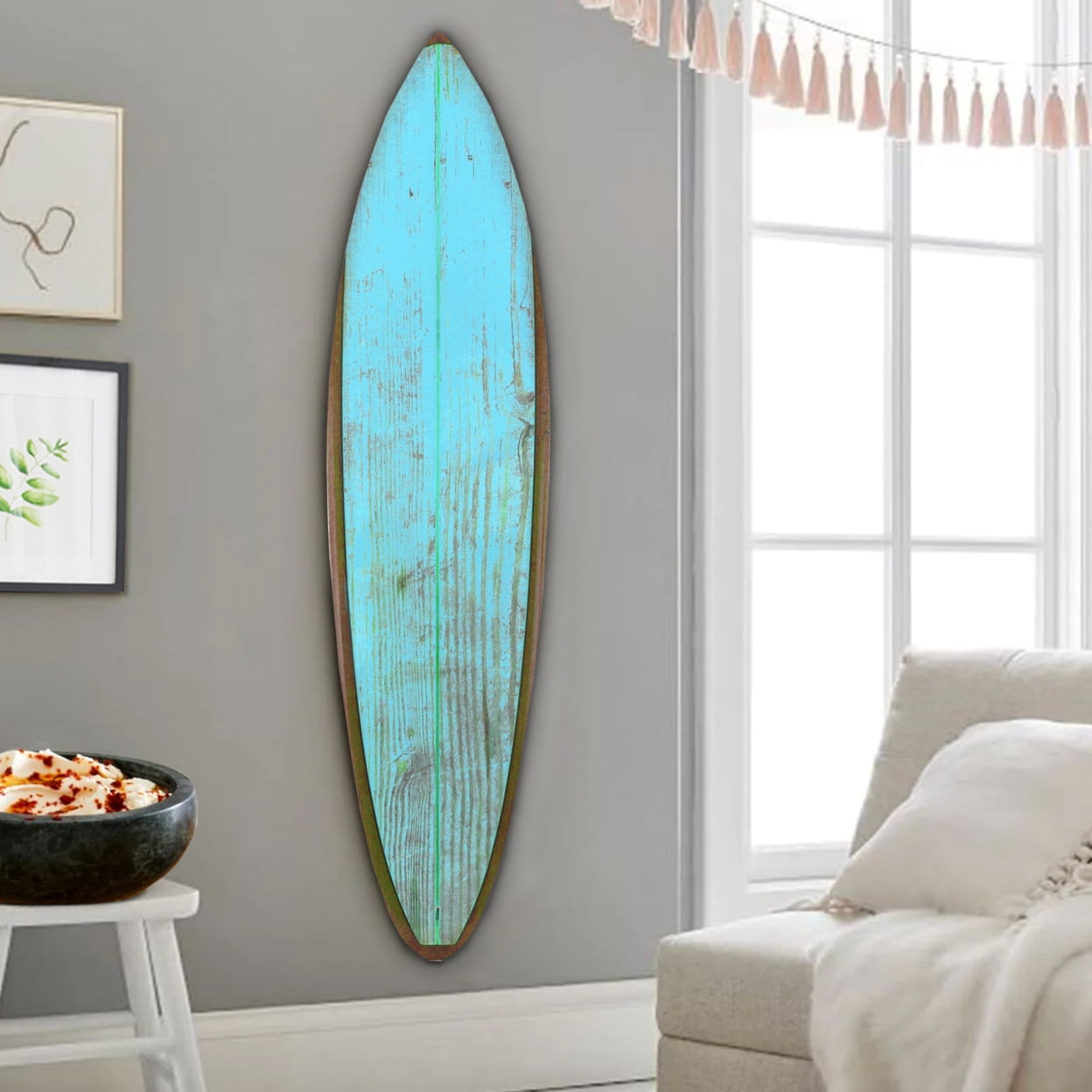 76 Inch Wooden Surfboard Wall Decor, Blue and Brown- Saltoro Sherpi ...