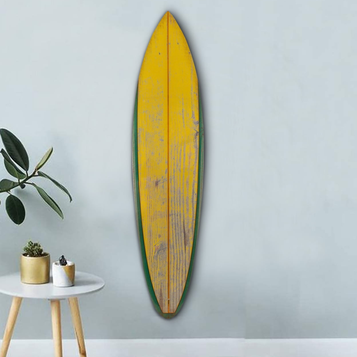 76 Inch Wooden Surfboard Wall Decor, Yellow and Green- Saltoro Sherpi ...