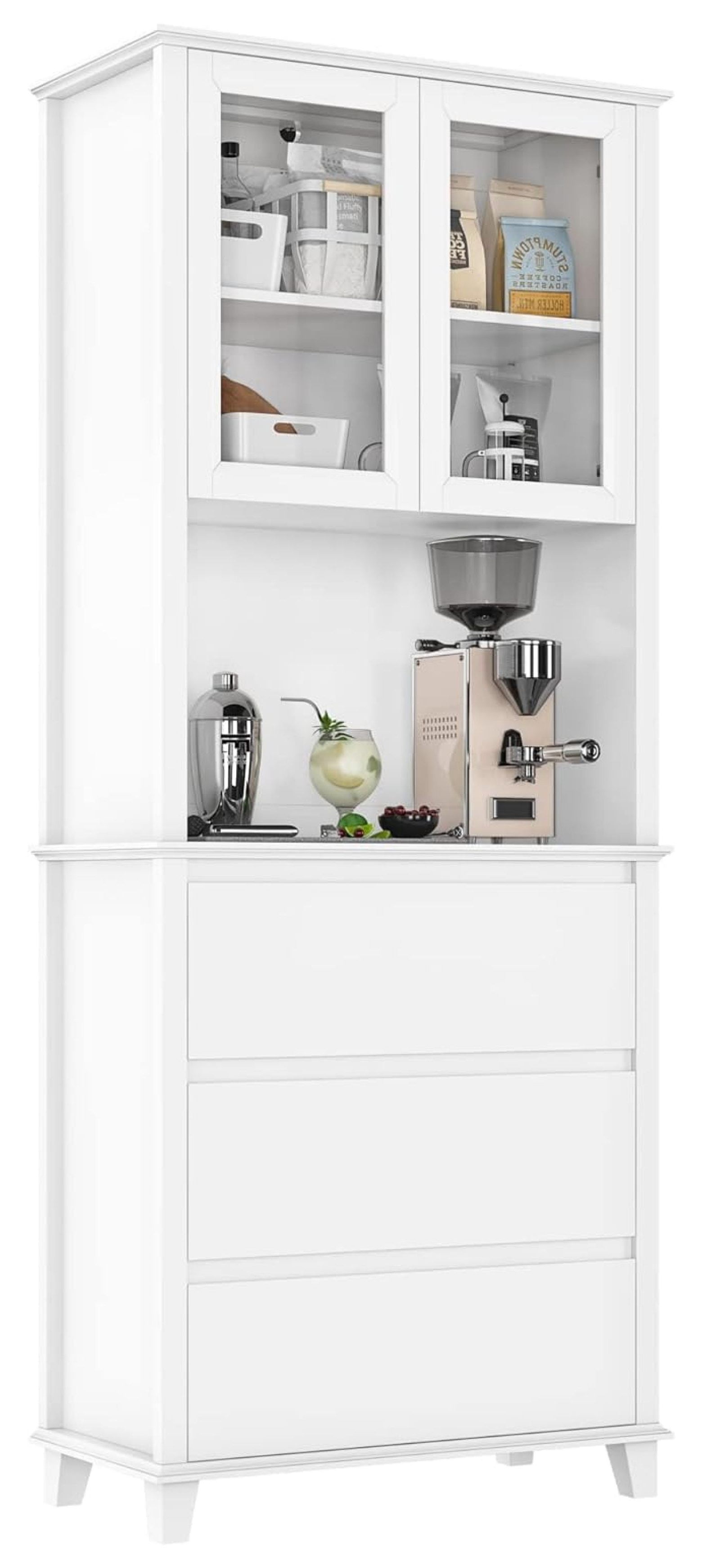 76'' Kitchen Pantry Storage Cabinet, Kitchen Buffet with Hutch, Tall ...