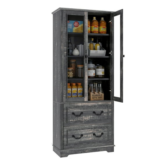 76" Kitchen Pantry Storage Display Cabinets Cupboard with Adjustable ...