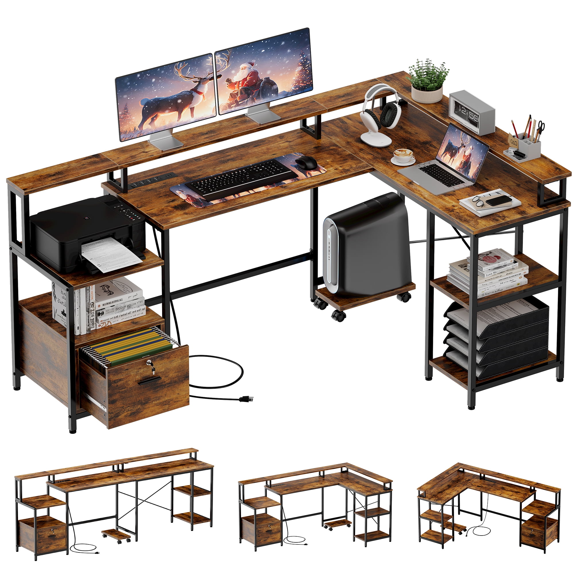 76" L Shaped Computer Desk Gaming Desk with Dedicated Monitor Shelf ...