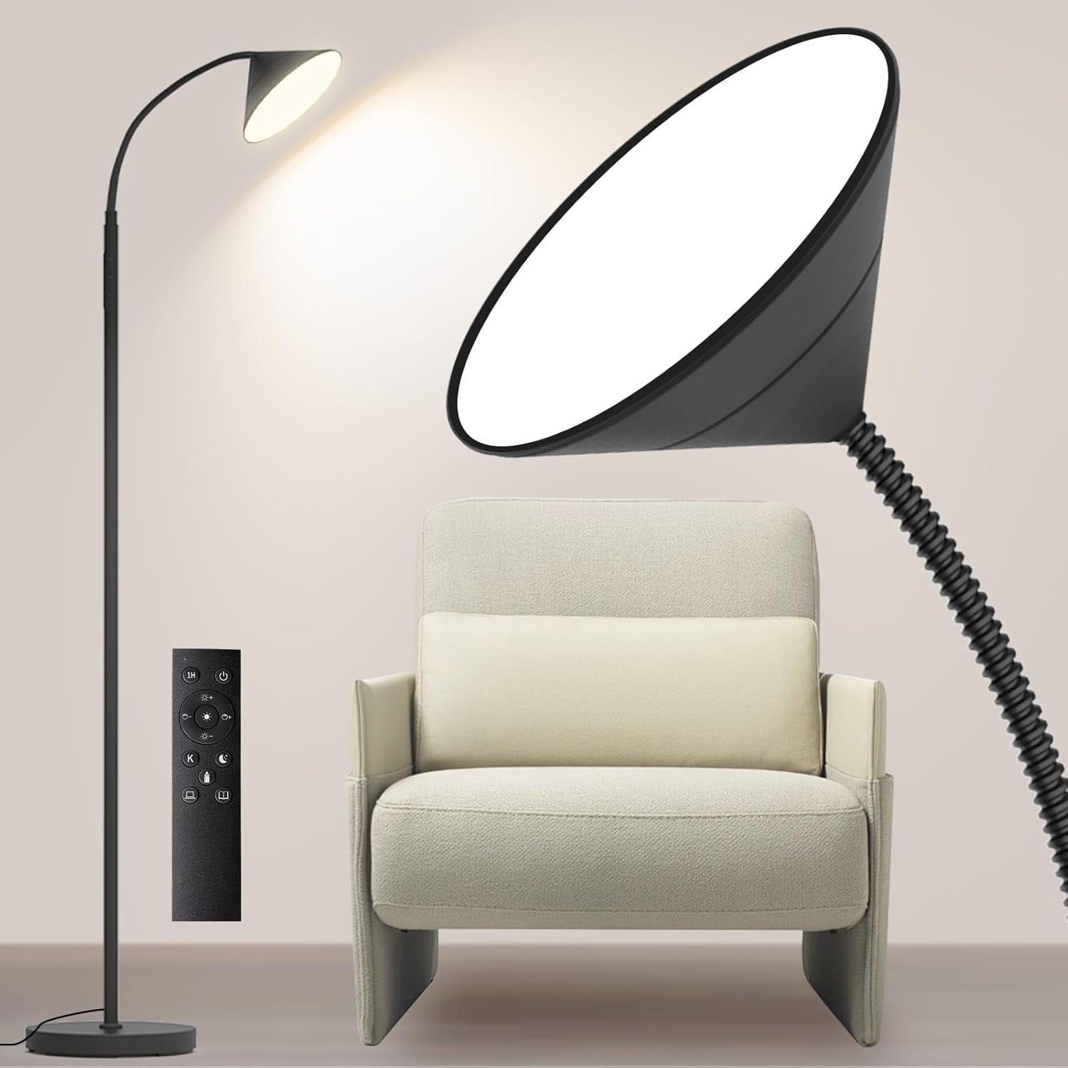 76" LED Floor Lamp, 18W/1800LM Super Bright Reading Standing Lamp ...