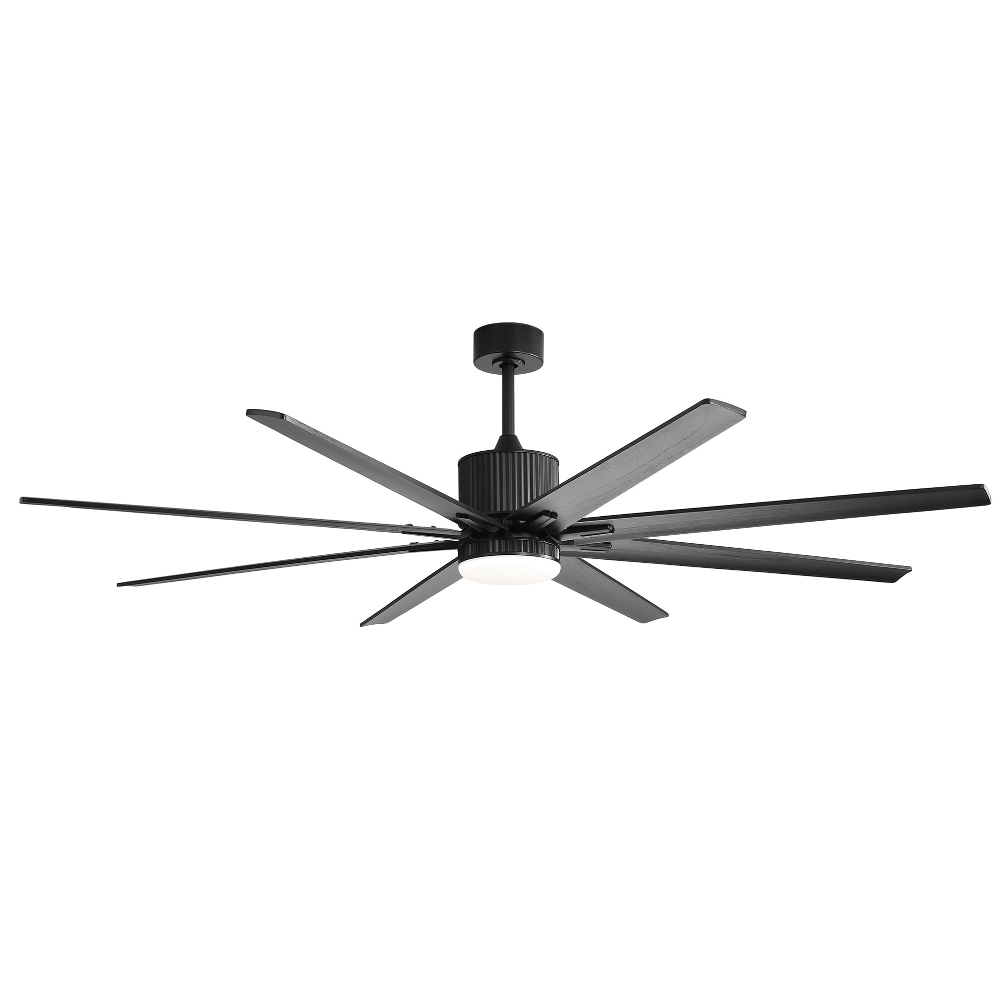 76" Modern Black Ceiling Fan – 8 Solid Wood Blades & Dimmable LED Light ...