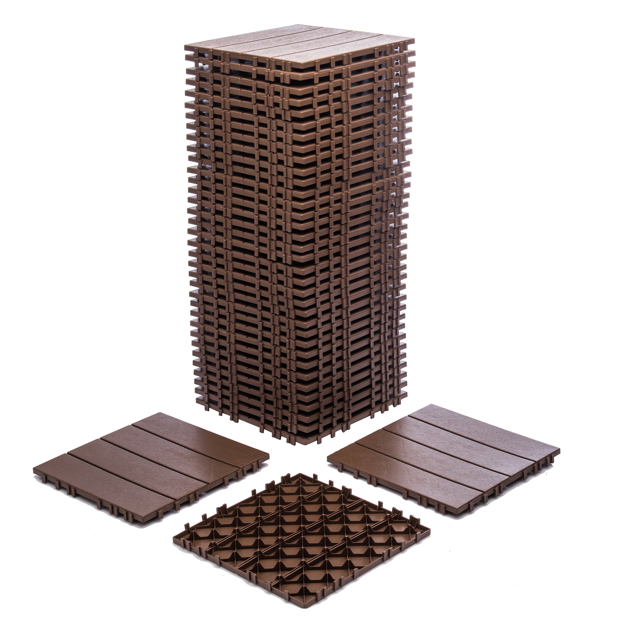 76-Pack 11.42"x11.42" Plastic Interlocking Deck Tiles - 68.80 Sq.Ft ...
