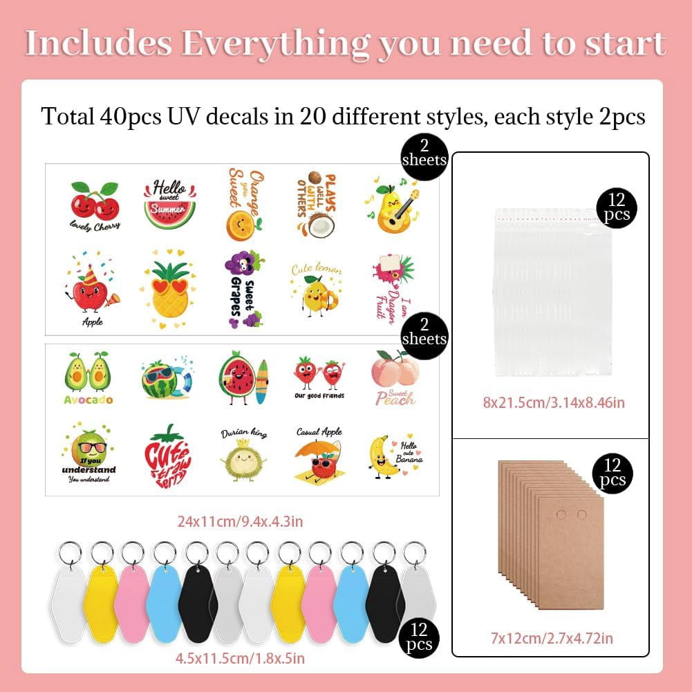 76 Pcs DIY Keychain Making Accessories Cute Fruit Pattern Waterproof ...