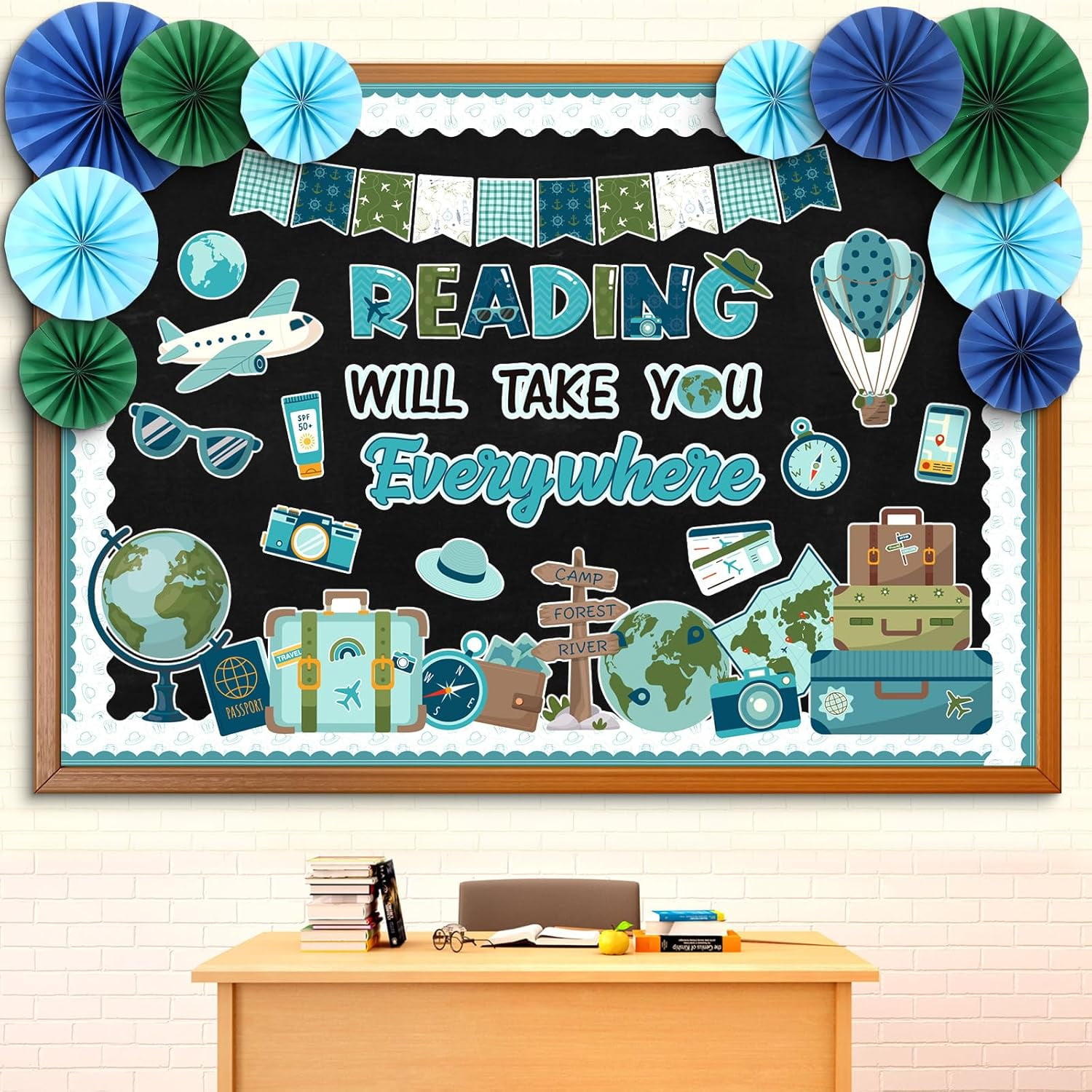 76 Pcs Reading Travel Bulletin Board Set with Paper Fans Reading ...