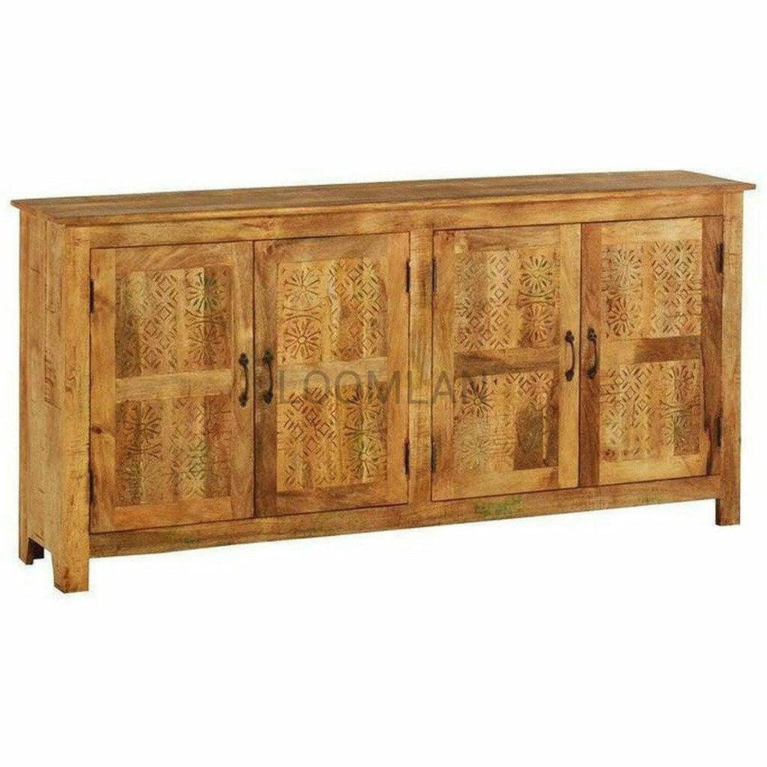 76 Reclaimed Wood Hand Carved 4 Door Print Block Sideboard - Walmart.com
