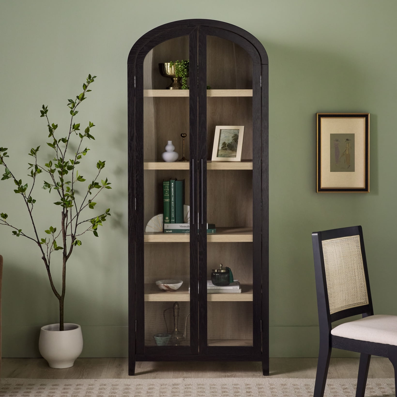 76" Tall Arched Bookshelf with Glass Doors, Modern Arched Bookcase with ...