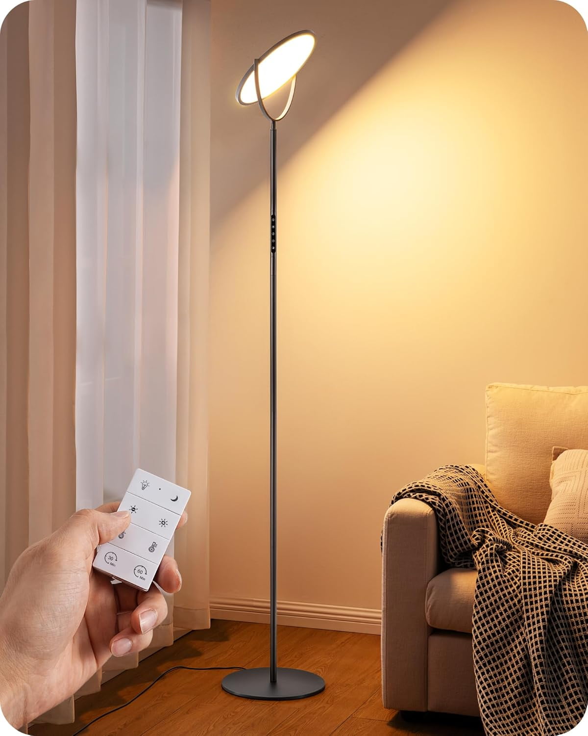 76" Tall Floor Lamp, 28W 2500LM Bright LED Lights for Living Room, 300 ...
